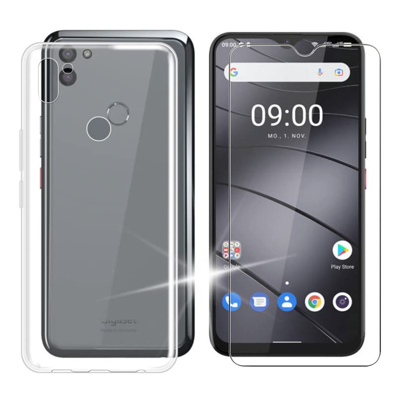 Cover for Gigaset GS5 Pro (6.30") Case IJTYHF Soft Silicone Case Bumper Shell +Tempered Glass 9H Screen Protector Protective Film, Transparent Protective TPU Cases -Clear