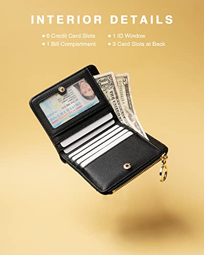 Vulkitty Leather Wallet for Woman RFID Blocking Bifold Small Compact Wallets Zipper Pocket Purse Large Capacity Card Hold Case with ID window