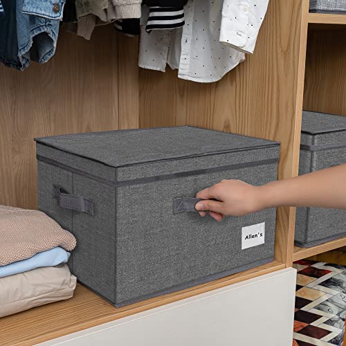 DOVAMY Large Storage Bins with Lids, Foldable Decorative Storage Boxes, Shelf Organizer for Closet, Storage Baskets, 15.7”L x 11.8”W x 9.8”H, Dark Gray BDR0301