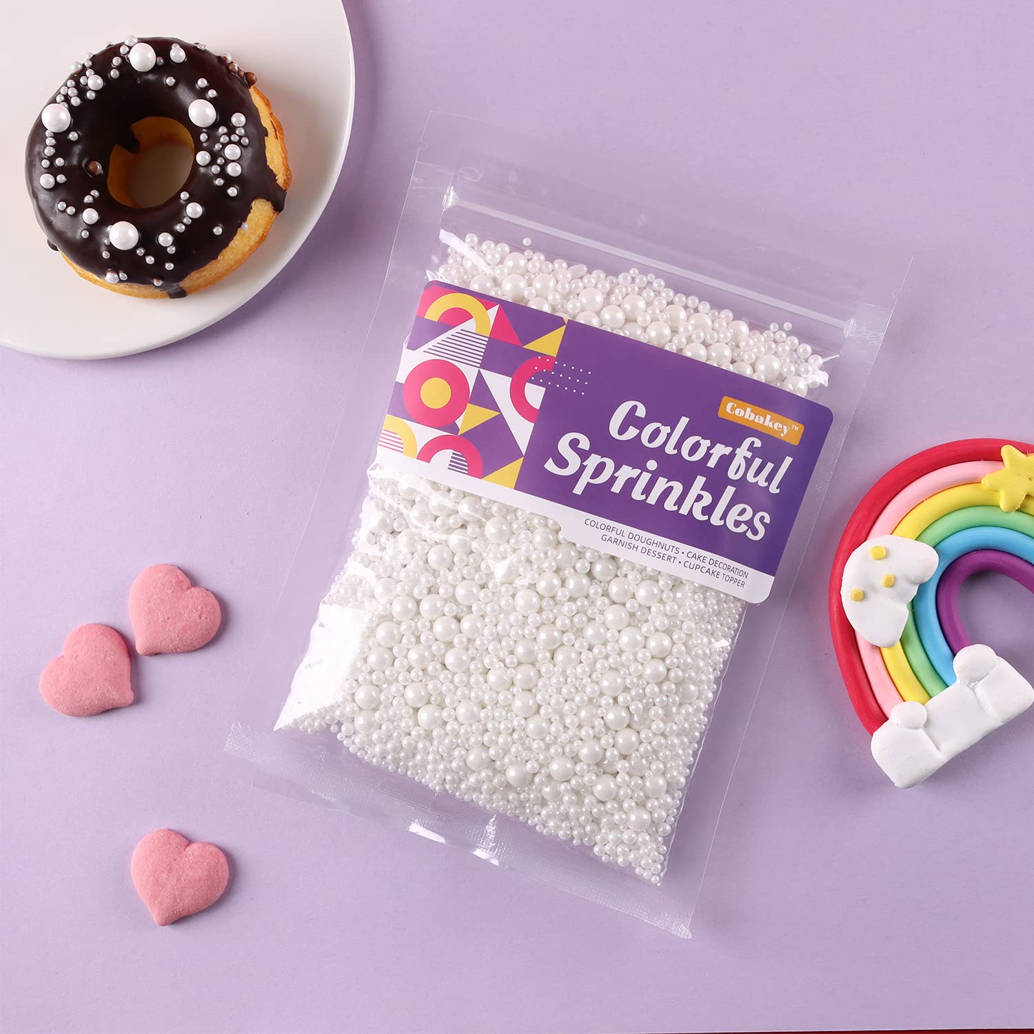 Edible Sprinkles for cake decorating, 7 ounces White Pearl Sugar Candy cupcake, cookies, ice cream toppings cake decorations for wedding shower party Anniversary