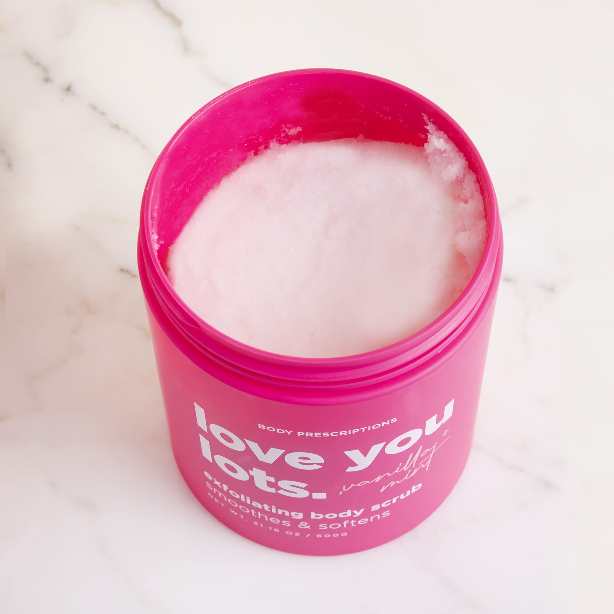 Body Prescriptions Exfoliating Body Scrub – Body Cleanser for Nourished, Ultra-Smooth Skin, Vanilla and Mint (Love You Lots)