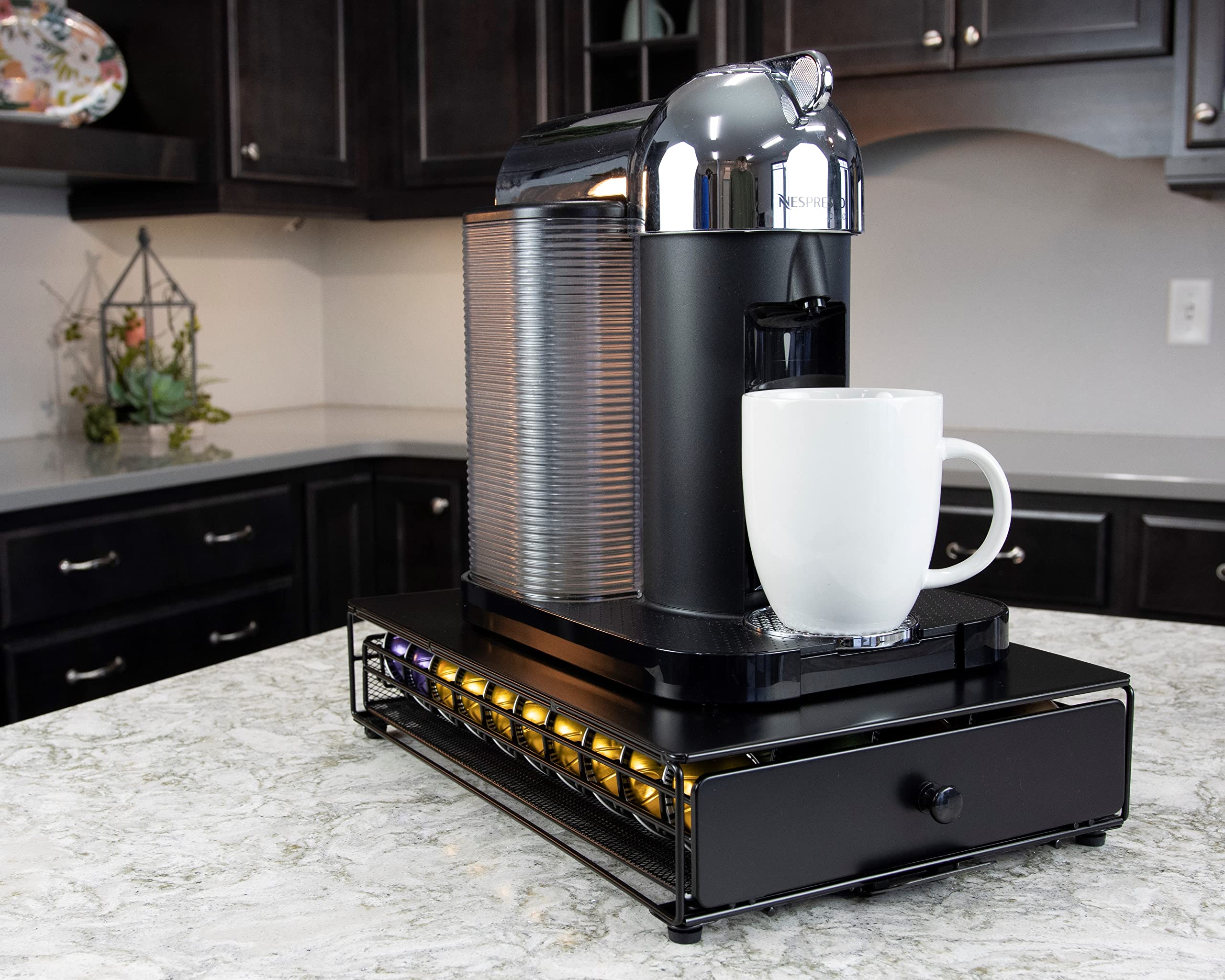 Nifty Vertuoline Rolling Coffee Pod Drawer – Satin Black Finish, 40 Pod Capsule Holder, Compact Under Coffee Pot Storage, Office or Home Kitchen Counter Organizer