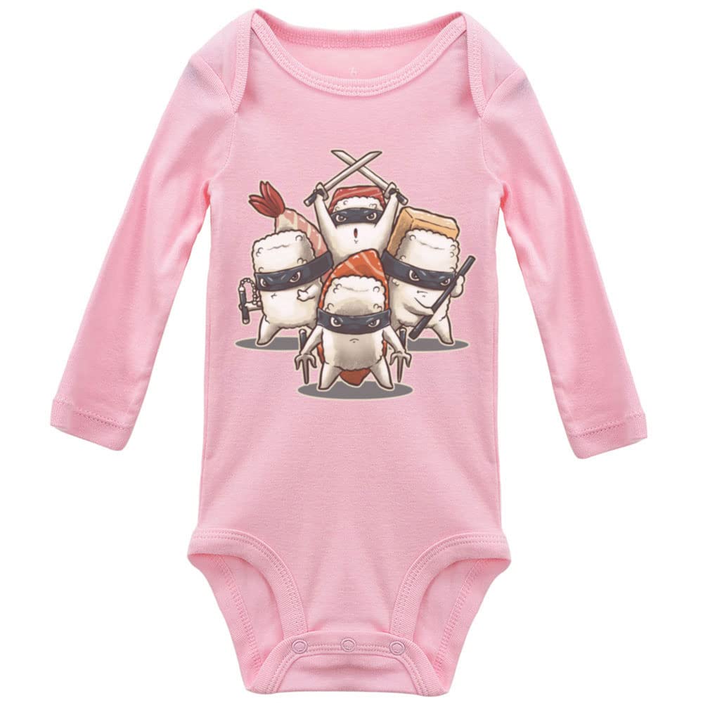 Ninja Sushi Baby Long Sleeves Bodysuit Infant Boys Girls Funny Crawling Clothes C-Pink