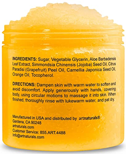 Grapefruit Orange Body Scrub - Moisturizing Jojoba, Aloe Vera & Nourishing Body Oils - Exfoliating Sugar Scrub For Body & Face -Win Against Aging, Stretch Mark, Cellulite, Acne & Dead Skin Scar -10 oz