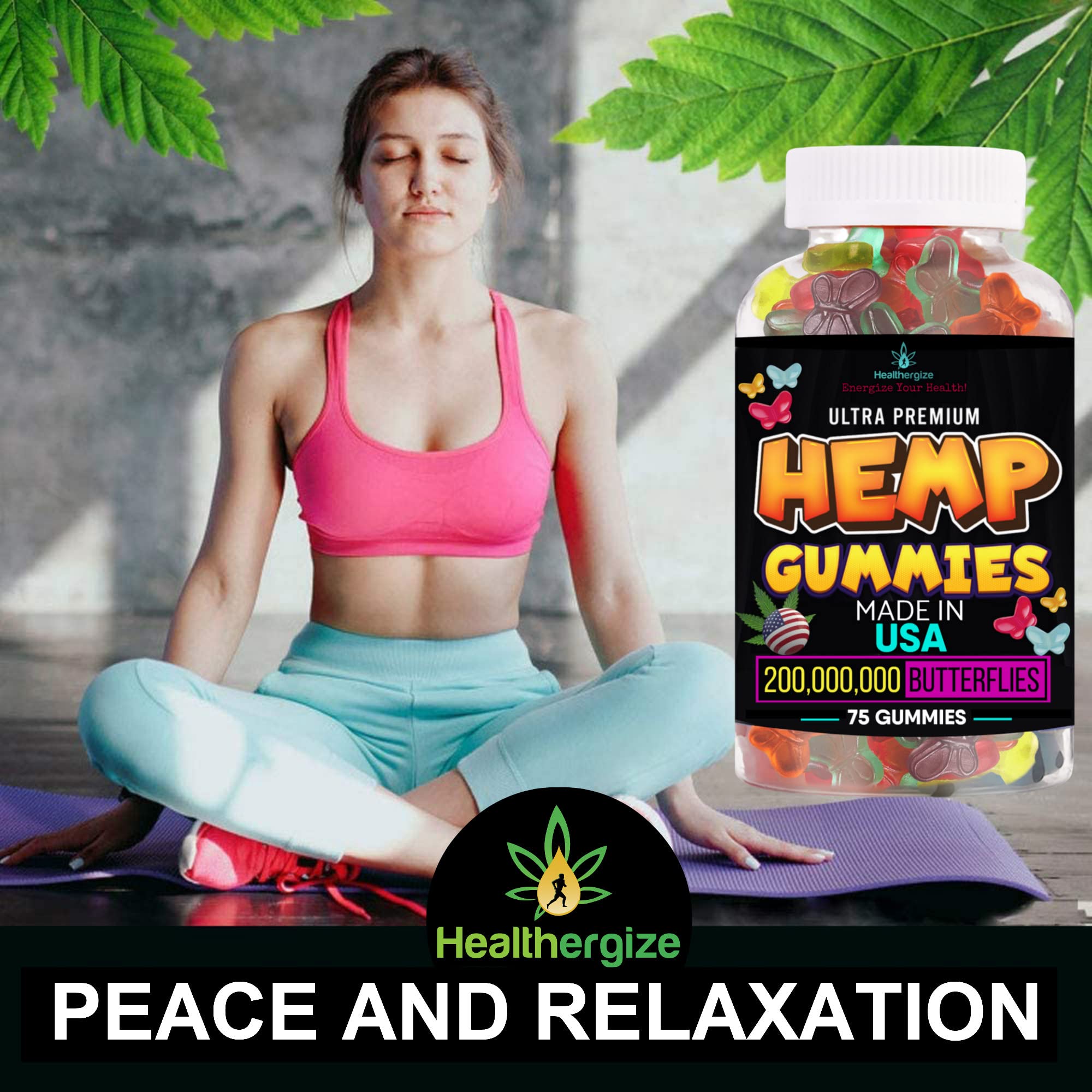 2Pack Hemp Gummies-Premium Hemp Oil Gummy Bears Butterfly Shape-Promote Peace and Relaxation, Back, Hair, Skin-Gomitas para Dormir-Made in USA
