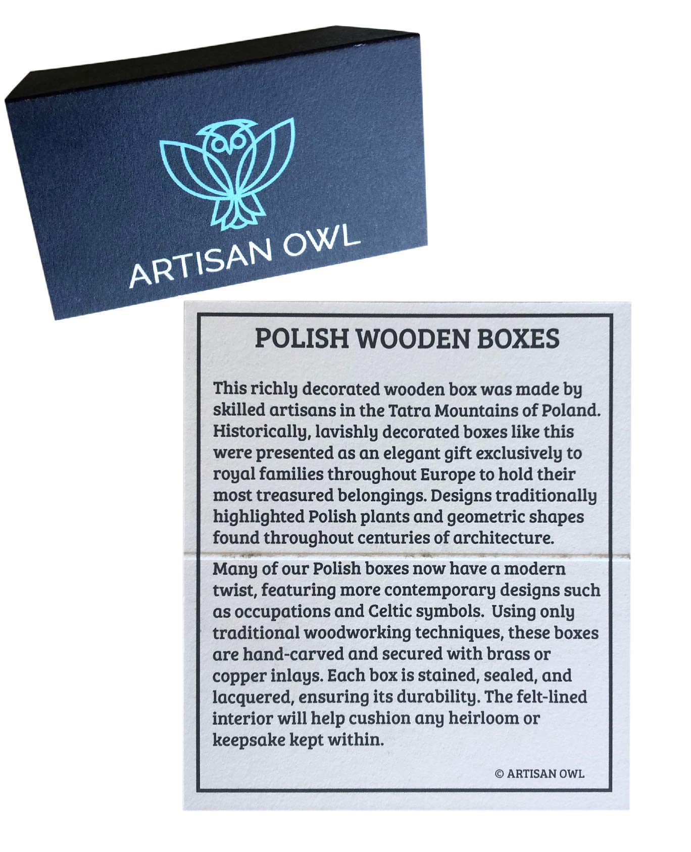 Artisan Owl Polish Handmade Large Trunk 10" Heart Patterned Wooden Box with Lock and Key for Keepsakes, Love Letters, Jewelry, and Specialty Items