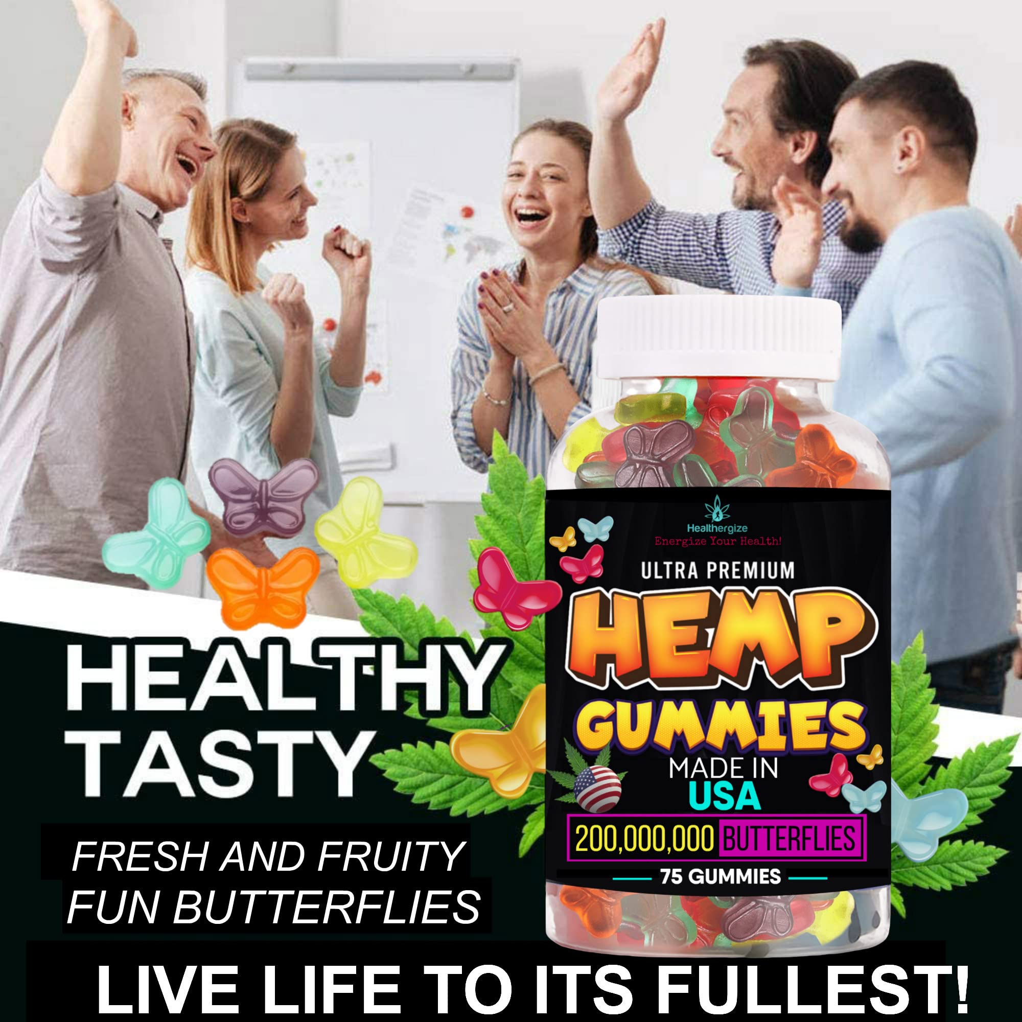 2Pack Hemp Gummies-Premium Hemp Oil Gummy Bears Butterfly Shape-Promote Peace and Relaxation, Back, Hair, Skin-Gomitas para Dormir-Made in USA