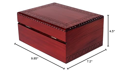 Artisan Owl Polish Handmade Large Trunk 10" Heart Patterned Wooden Box with Lock and Key for Keepsakes, Love Letters, Jewelry, and Specialty Items