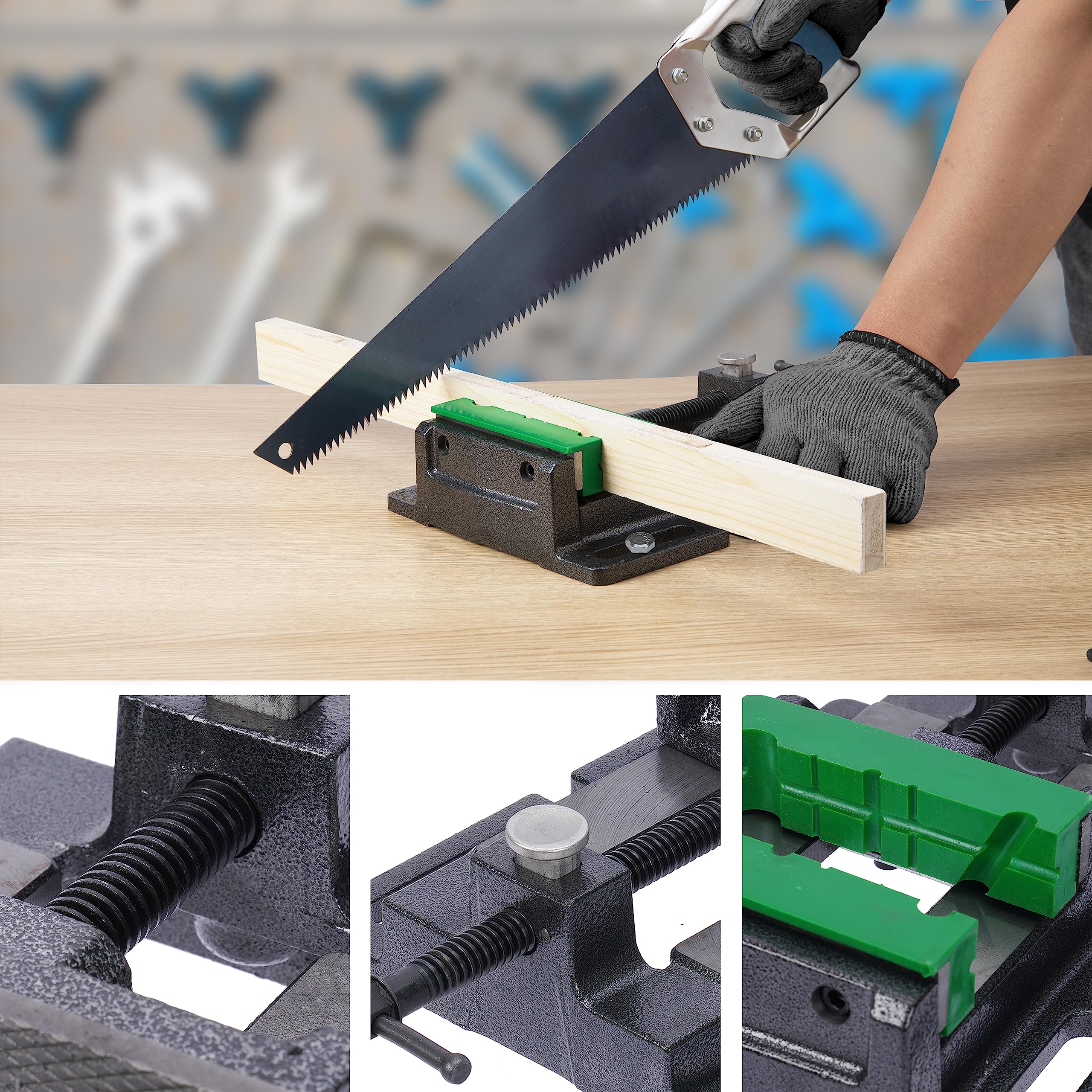 Drill Press Vise,4" Heavy Duty Bench Vise, Bench Clamp Vise,Drill Press Vice with Multi-Groove Vice Jaw Pads and Quick Adjustment Button