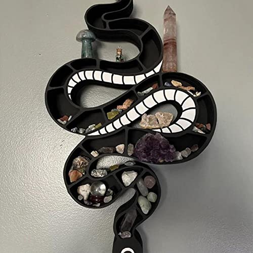 COUNTOOZQ Creative Floating Shelves Snake Shape Wall Decor Wood Wall Shelves Decorative Wall Hanging Crystal Display Shelf for Crystal Stones Chakrastones Mineral Rocks,A