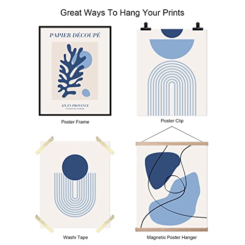 Matisse Wall Art Prints Set of 6 Matisse Prints, Minimalist Boho Wall Art, Abstract Matisse Poster, Mid Century Modern Wall Art, Aesthetic Posters, Boho Wall Decor (Blue, 8x10 in UNFRAMED)