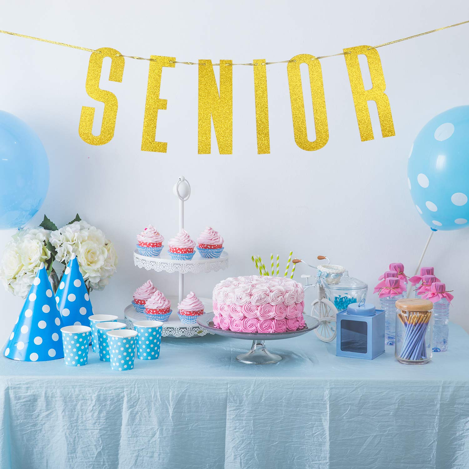 INNORU Gold Glitter Senior Banner for Congrats Grad Banner - High School College Graduation Party Bunting Decoration