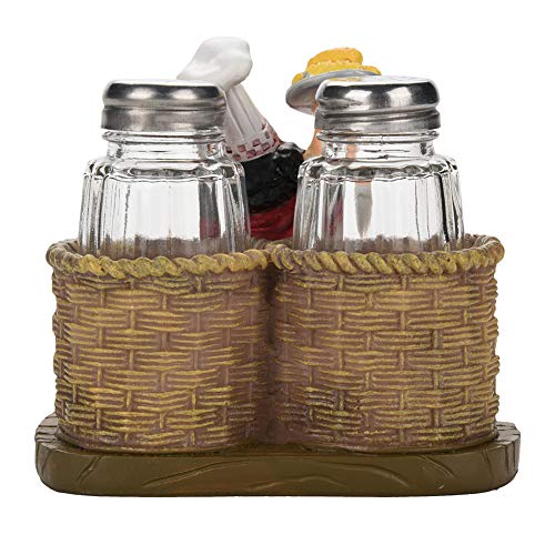 Salt and Pepper Shakers Set, Cute Fat Chef Decorative Statue Spice Organizer, with Holder Figurine Gift for Family, Kitchen, Restaurant, Cafe, Bakery (E14-15018-B)