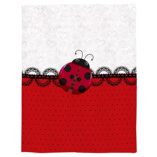 Throw Blanket Warm Soft Blanket Throws for Sofa Couch Bed, Valentine Ladybug Lace Edge Wave-Dot Texture Flannel Fleece Bed Blanket Lightweight Cozy Plush Blanket for All Seasons 50x60 Inches