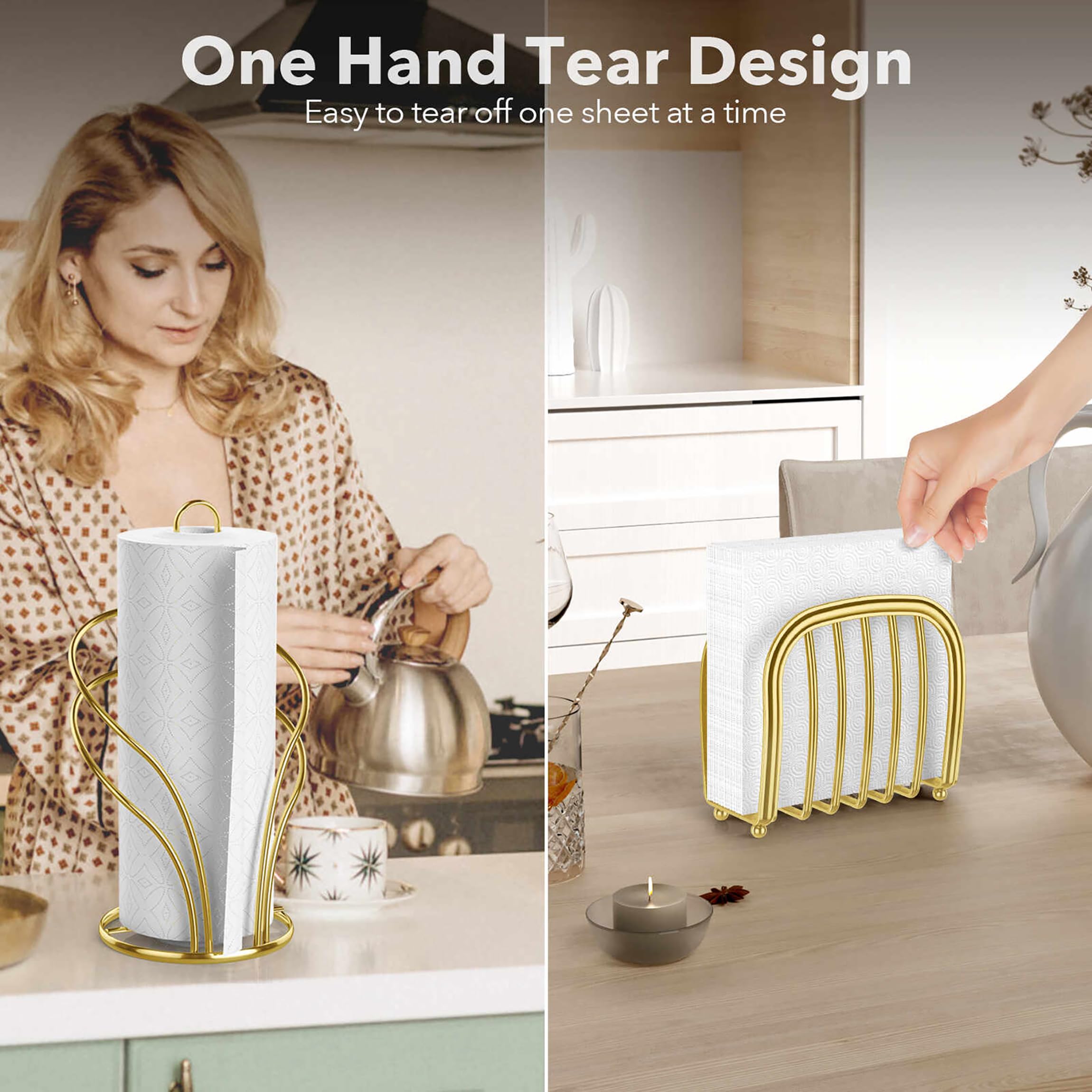 2 Pack Paper Towel Holder Under Cabinet, Self-Adhesive Paper Towel Bar, Paper Towels Rolls Holder Under Counter Wall Mount for Kitchen Bathroom Cabinets Towel Rack Stainless Steel - 13.2''/Black