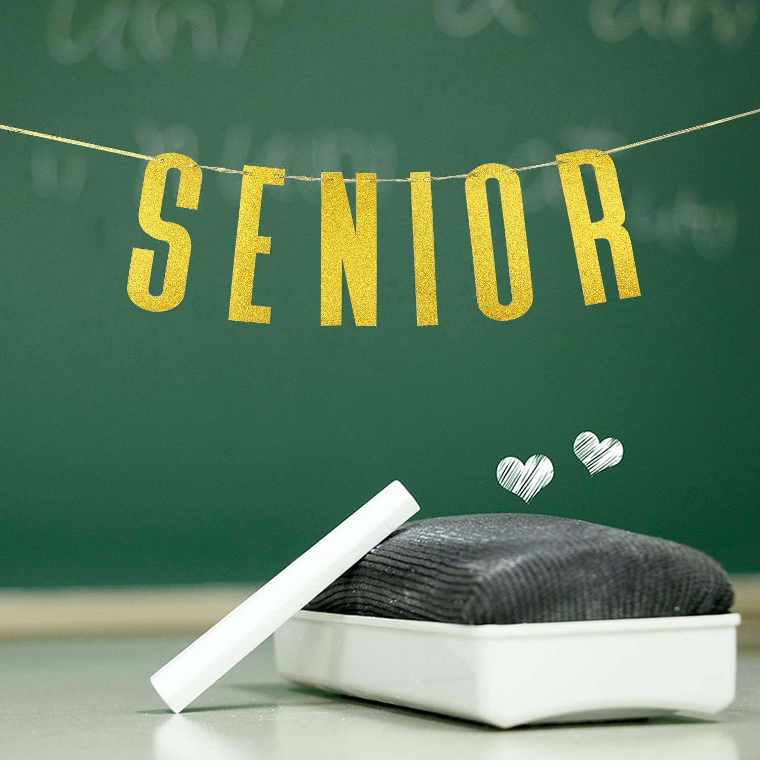 INNORU Gold Glitter Senior Banner for Congrats Grad Banner - High School College Graduation Party Bunting Decoration