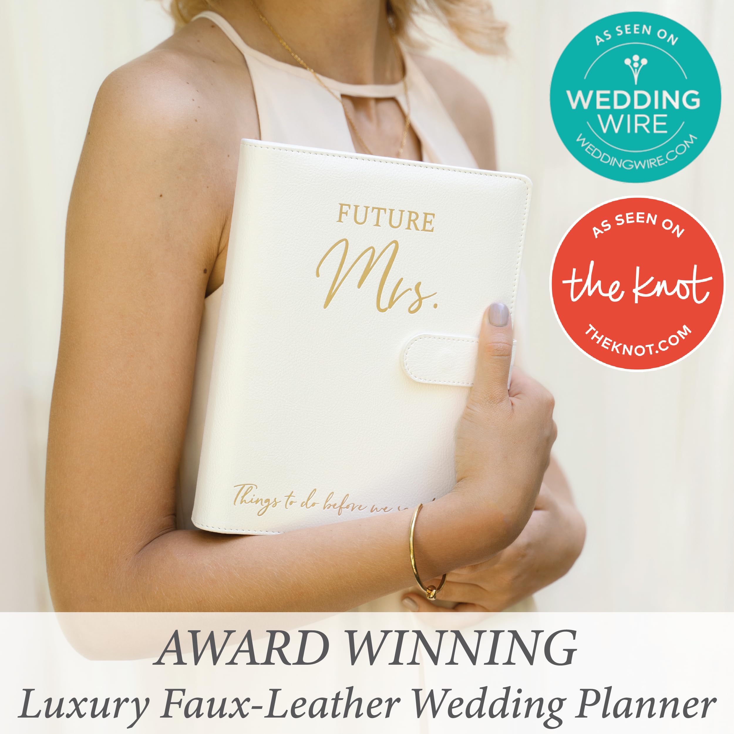 Wedding Planner Book and Organizer for The Bride -Faux Leather, Gold Foil 'Future Mrs' Wedding Binder I Includes Pen, Bookmark & Stickers I Engagement Gifts for Women I Wedding Planning Book Checklist