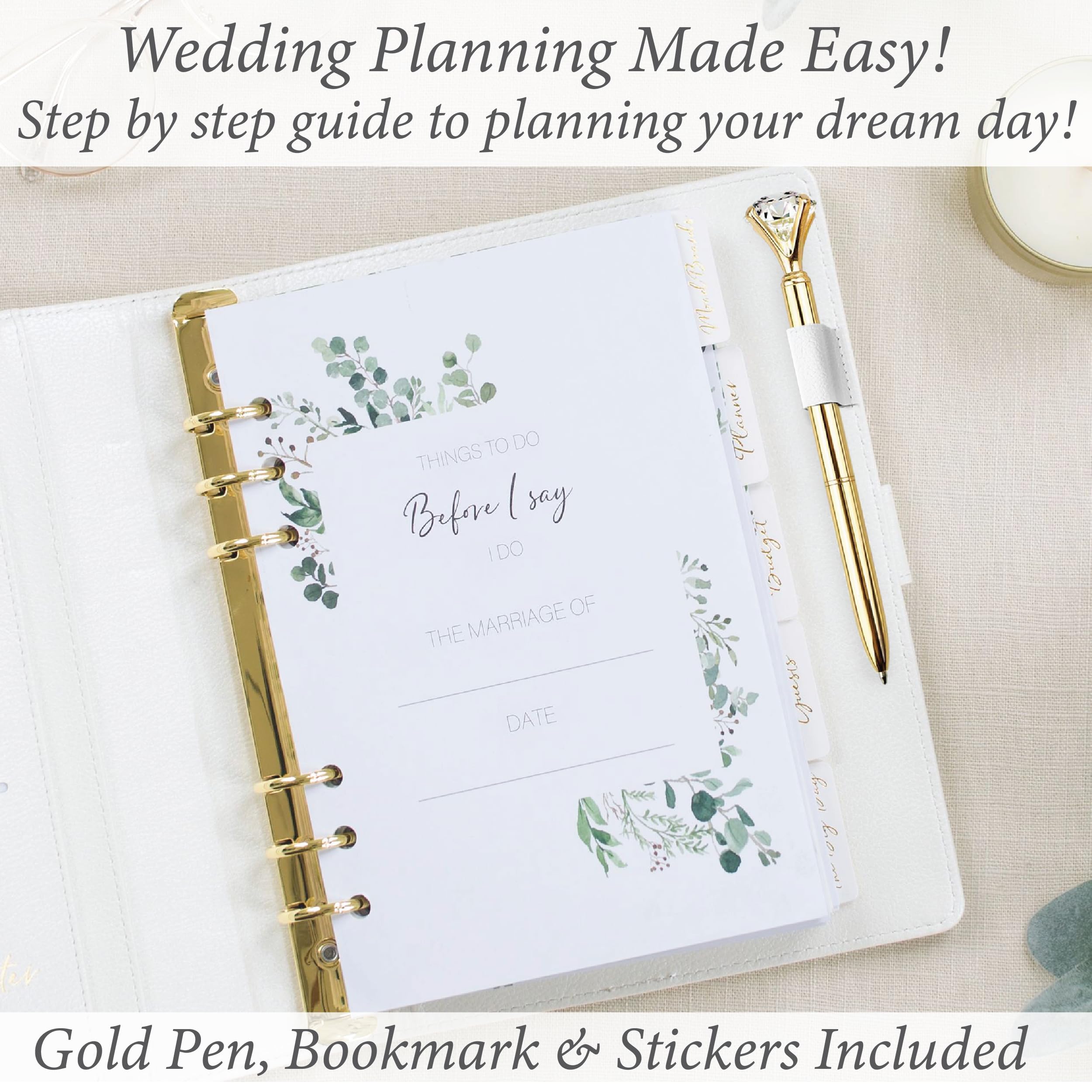 Wedding Planner Book and Organizer for The Bride -Faux Leather, Gold Foil 'Future Mrs' Wedding Binder I Includes Pen, Bookmark & Stickers I Engagement Gifts for Women I Wedding Planning Book Checklist