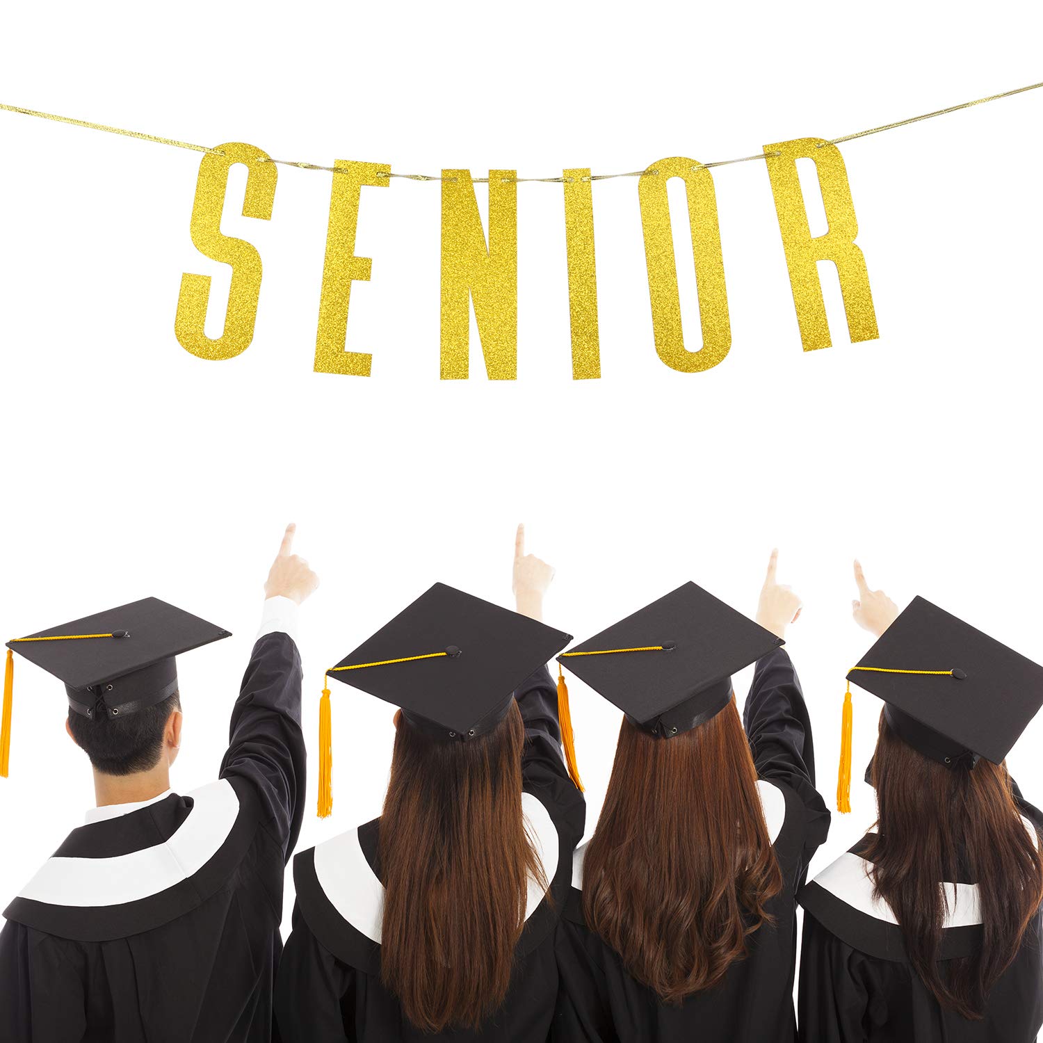 INNORU Gold Glitter Senior Banner for Congrats Grad Banner - High School College Graduation Party Bunting Decoration