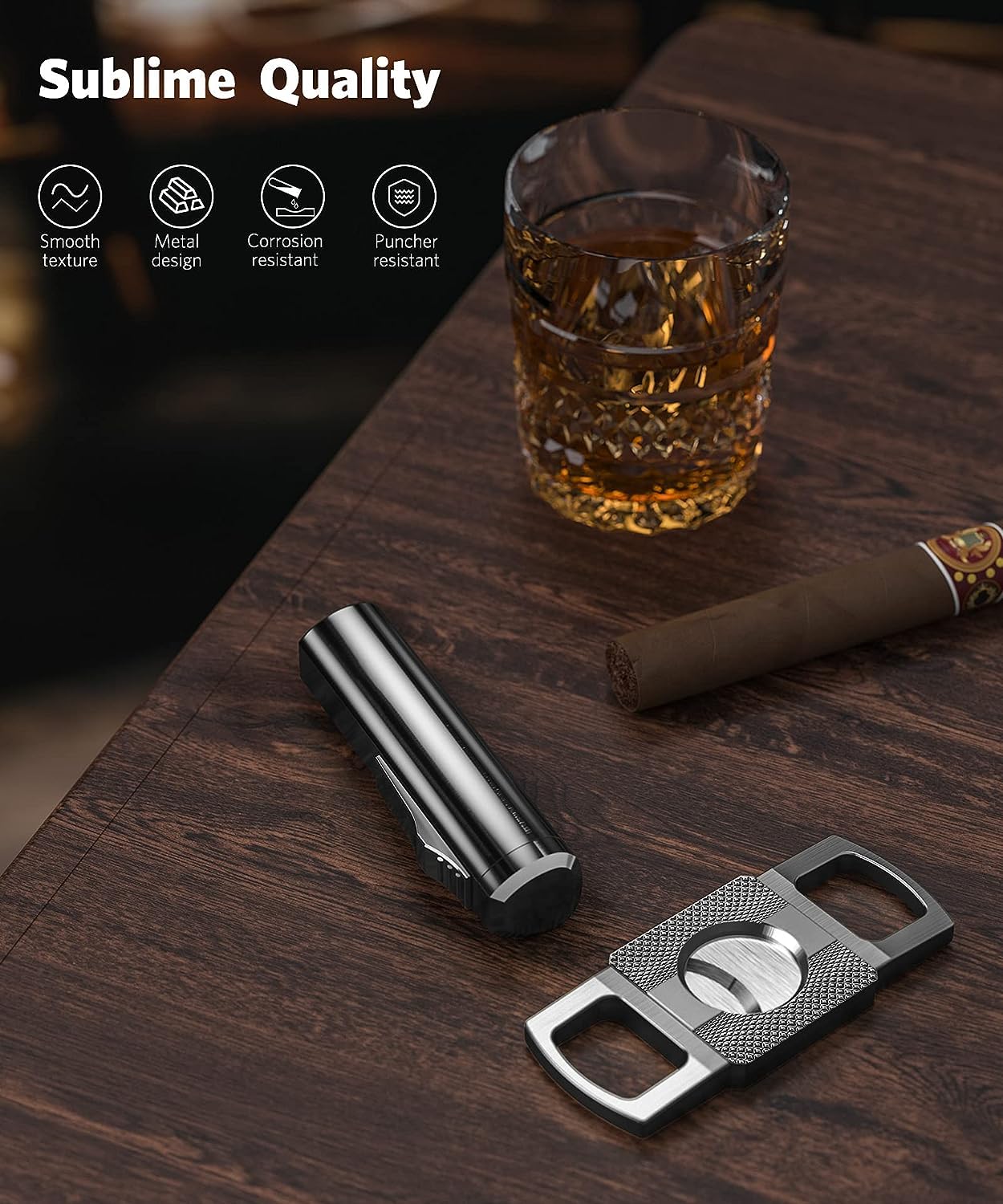 RONXS Cigar Lighter and Cutter Set, Adjustable Jet Flame Torch Lighter and Cigar Cutter, Windproof Cigarette Lighters, Great Gift Idea for Father's Day and Birthday (Butane Gas Not Included) (Black)