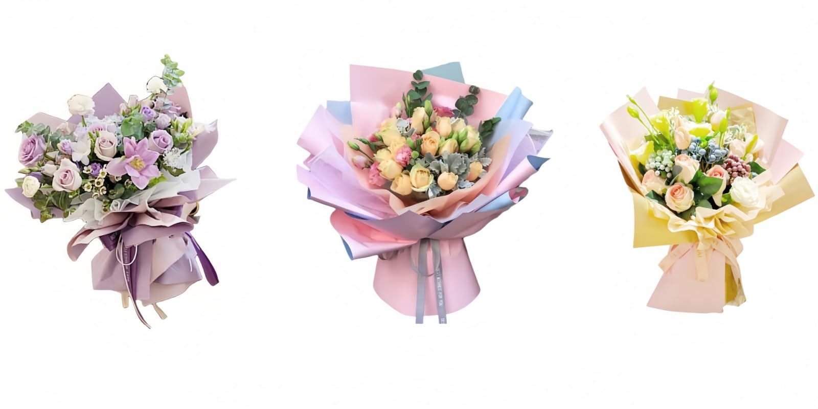Rikyo 24 Counts Waterproof Fresh Flowers Wrapping Paper,Double-Sided Packaging Florist Bouquet Paper,Valentine's Day Flower Bouquets Wrapping Paper 12 Colors 22.8 x 22.8