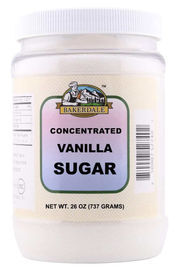 Bakerdale Concentrated Vanilla Sugar for Baking, Coffee, Beverage, Desserts, and much more, 26 ounces Reclosable Plastic Jar