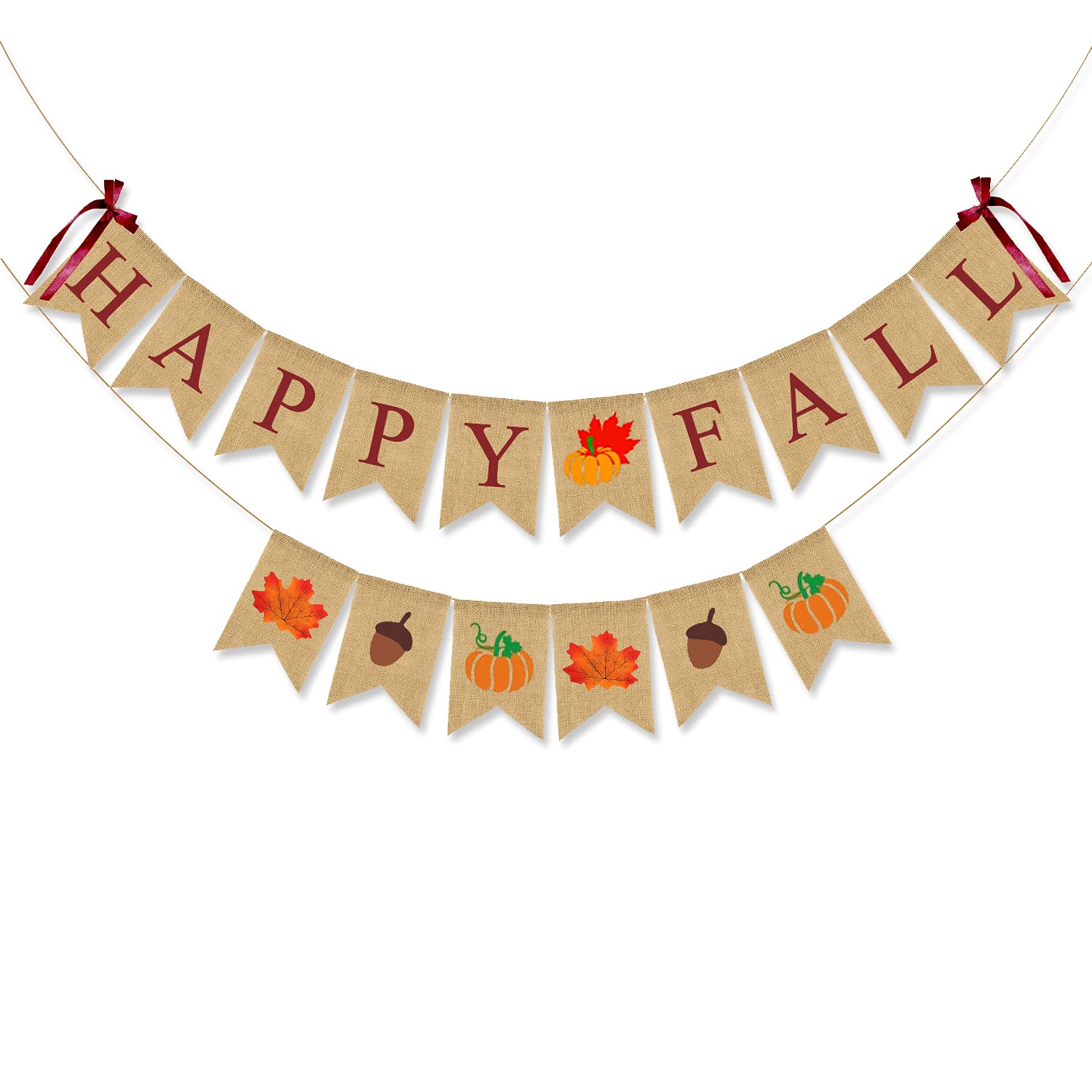 JOZON Happy Fall Burlap Banner Happy Fall Bunting Banner Garland with Pumpkins Maple Leaves Acorn Sign for Autumn Party Decorations Thanksgiving Fall Harvest Decor for Mantle Fireplace Wall