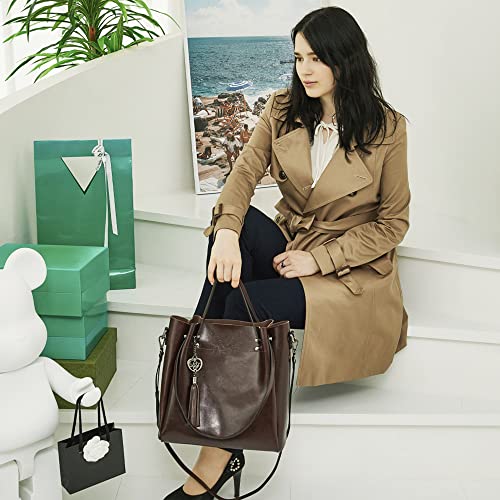 DamiFriends Leather Tote Bag 3 in 1 Tote Bag for Women with Zipper Closure and Cute Tassel Charm