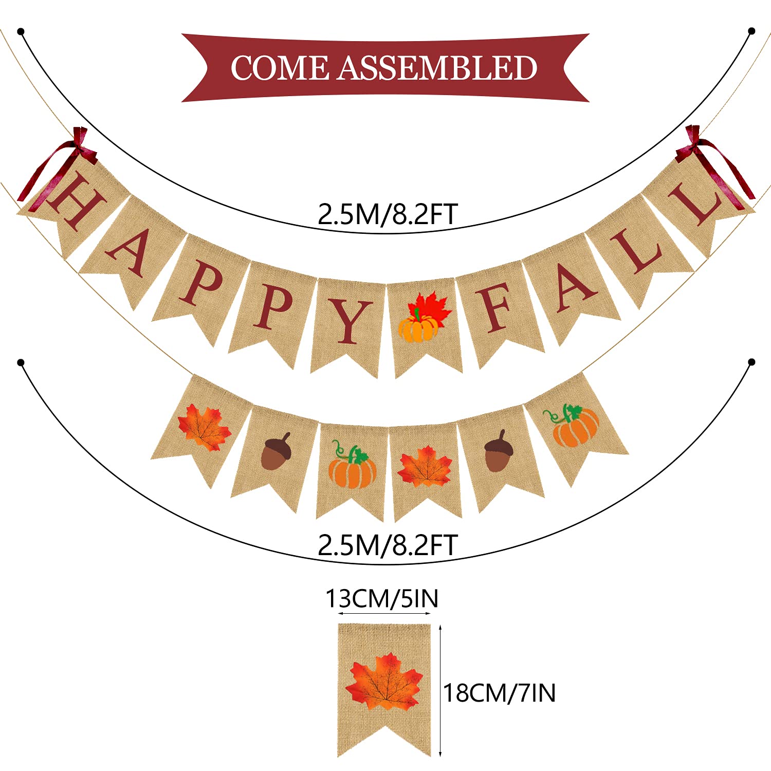 JOZON Happy Fall Burlap Banner Happy Fall Bunting Banner Garland with Pumpkins Maple Leaves Acorn Sign for Autumn Party Decorations Thanksgiving Fall Harvest Decor for Mantle Fireplace Wall