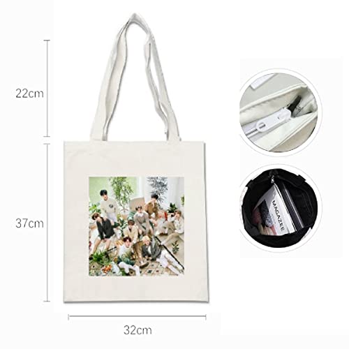STRAY-KIDS Merchandise Canvas Shoulder Bag,STRAY-KIDS Handbag Crossbody Casual Tote(White)