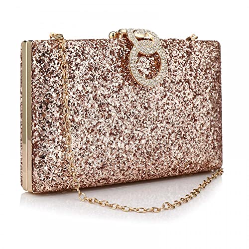 EROUGE Women's Clutch Purse Rhinestone Wedding Party Purse Evening Clutch Bag (Rose gold)