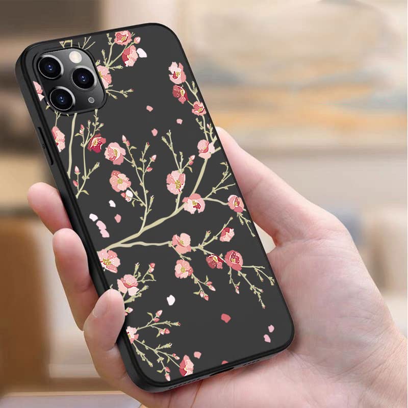 Ikiiqii Cover for Gigaset GS5 Lite (6.30") case Shell Soft Silicone TPU Black Phone Protective Cases + 9H Hardness HD Tempered Glass Screen Protector Film Protection -Peach Blossom