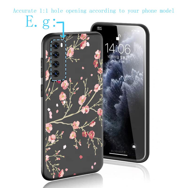 Ikiiqii Cover for Gigaset GS5 Lite (6.30") case Shell Soft Silicone TPU Black Phone Protective Cases + 9H Hardness HD Tempered Glass Screen Protector Film Protection -Peach Blossom