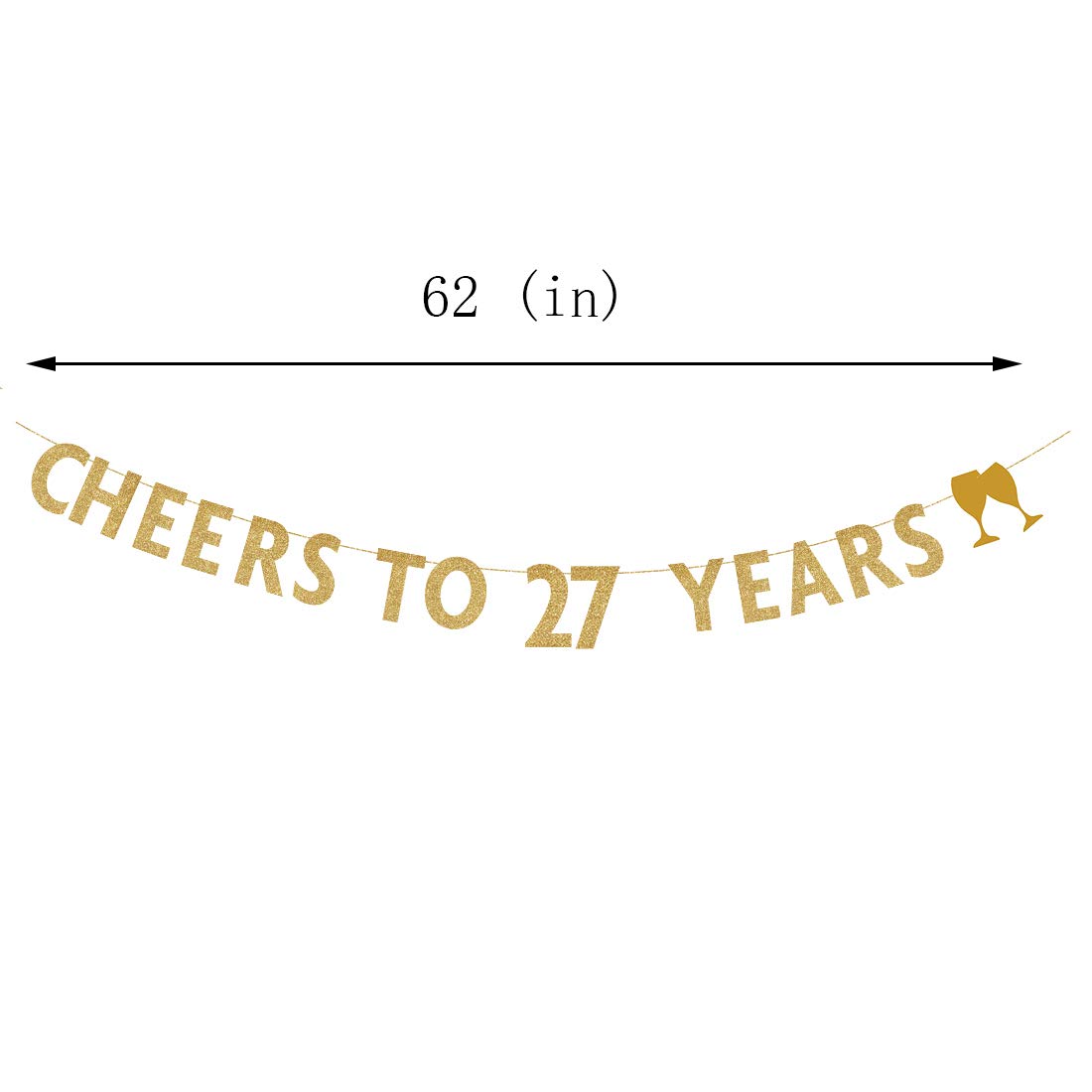 MAGJUCHE Gold glitter Cheers to 27 years banner,27th birthday party decorations