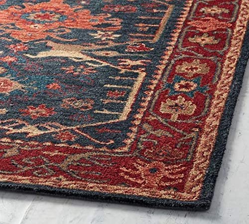 Naz Carpet Handmade Traditional Woolen Persian Rugs for liviing Room,Bedroom and Hall (Color D.Blue 6x9 Feet)