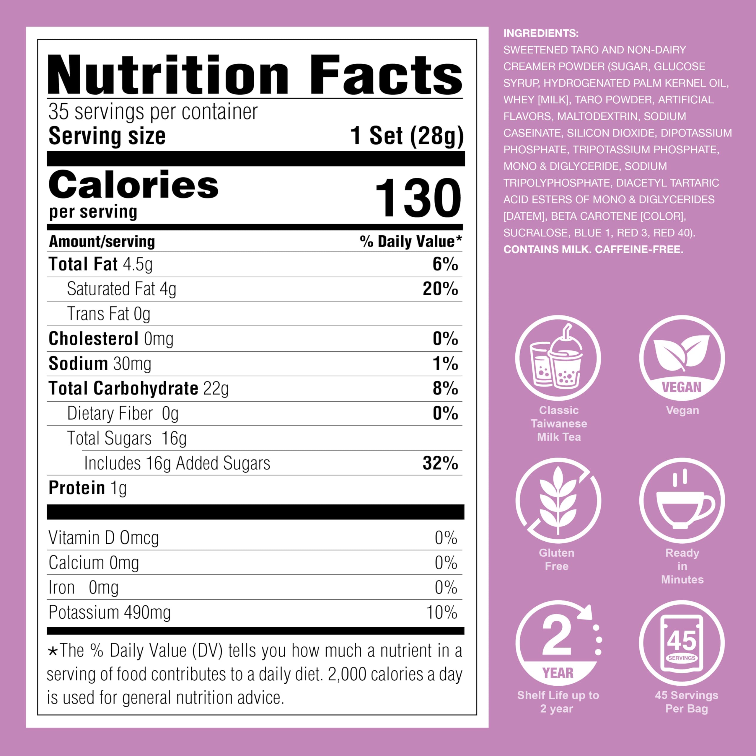 Taro Milk Tea 2.2 Lb (1 Count), Powdered Instant Milk Tea Drink Mix, Serve Hot or Cold, Makes Blended Frappe Drinks