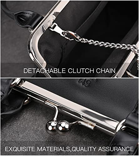 GM LIKKIE Kiss Lock Purses and Handbags, Vintage PU Leather Clutch Purses for Women, Top Handle Evening Handbag (Black)