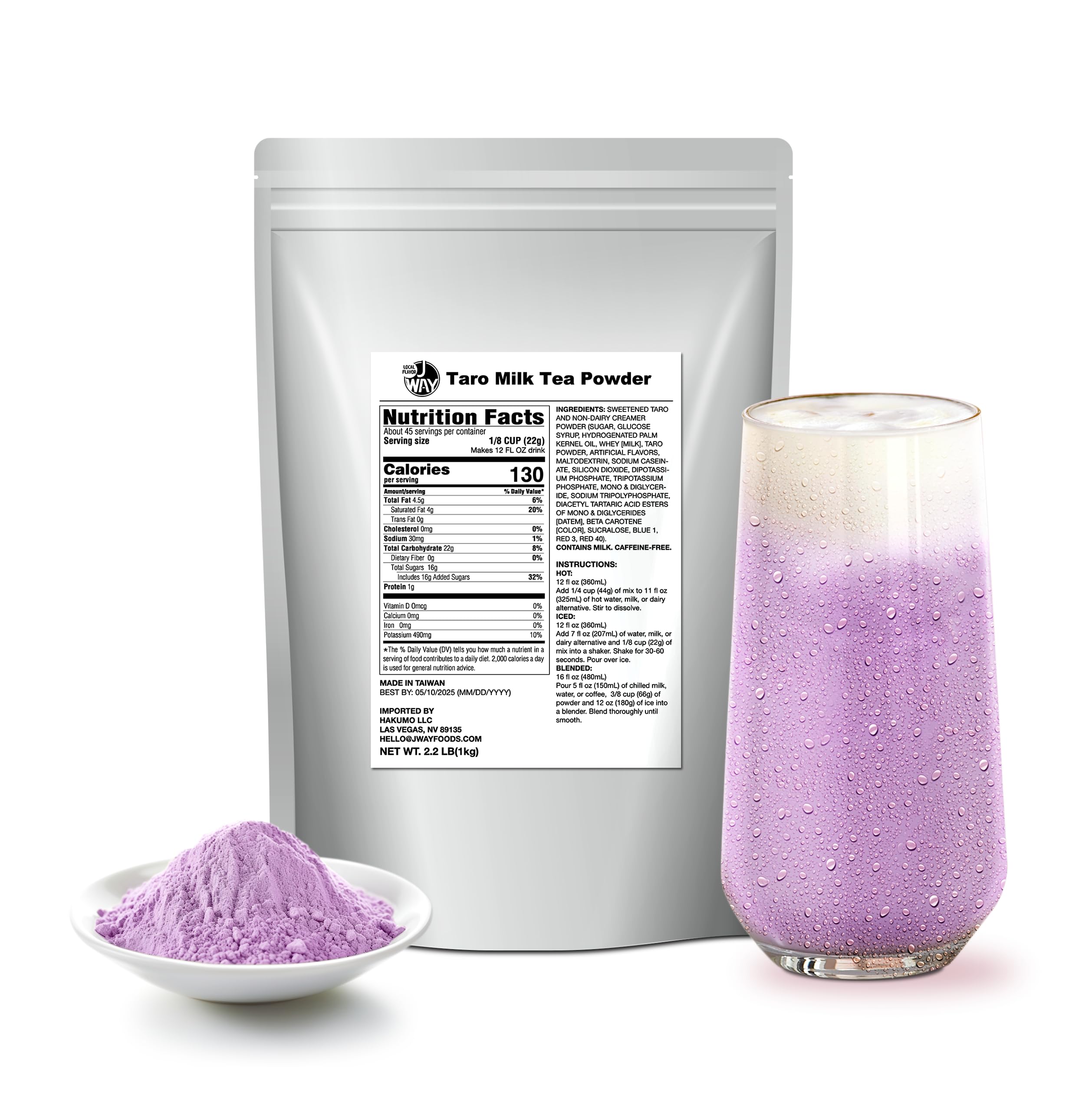 Taro Milk Tea 2.2 Lb (1 Count), Powdered Instant Milk Tea Drink Mix, Serve Hot or Cold, Makes Blended Frappe Drinks