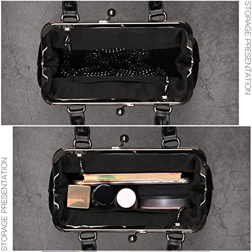 GM LIKKIE Kiss Lock Purses and Handbags, Vintage PU Leather Clutch Purses for Women, Top Handle Evening Handbag (Black)