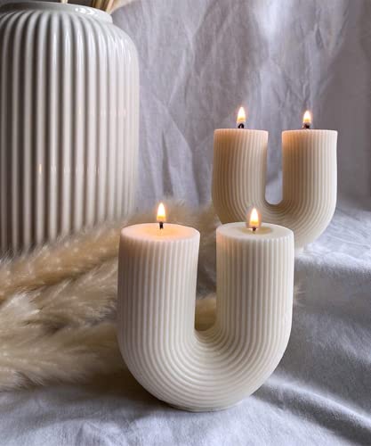 Large U Shaped Candle Aesthetic Ribbed Candles Minimalist Geometric Shaped Candles Soy Wax Scented Candle Art Decorative Handmade U Shape Candle for Wedding Spa Yoga Birthday Christmas Gift (White)