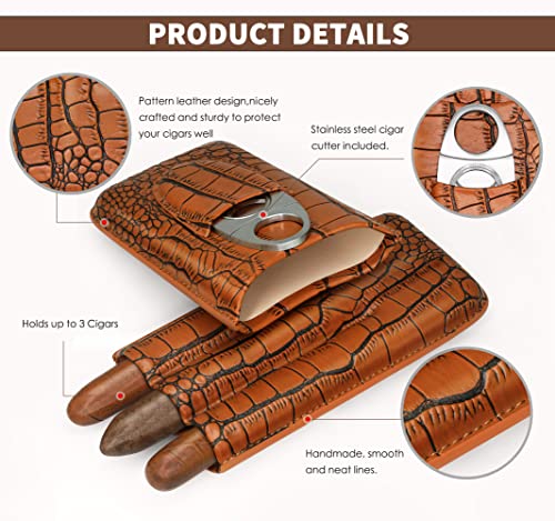 wanbro Cigar Case, 3pcs Holder, Cigars Travel Case, Leather Made Cigar Humidor with Stainless Cutter, Fashion Father's Day gift for men dad