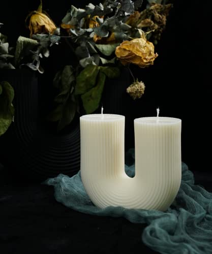 Large U Shaped Candle Aesthetic Ribbed Candles Minimalist Geometric Shaped Candles Soy Wax Scented Candle Art Decorative Handmade U Shape Candle for Wedding Spa Yoga Birthday Christmas Gift (White)