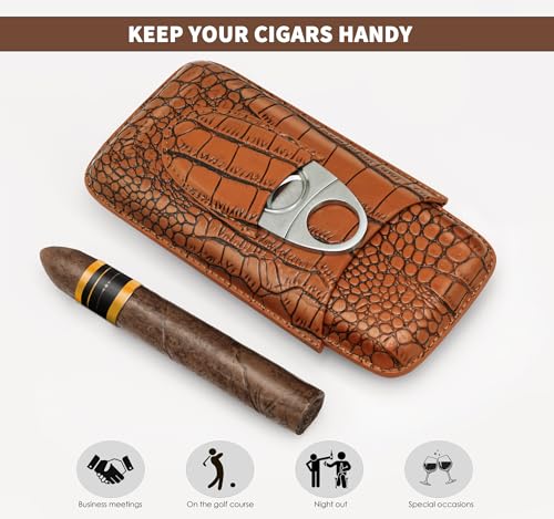 wanbro Cigar Case, 3pcs Holder, Cigars Travel Case, Leather Made Cigar Humidor with Stainless Cutter, Fashion Father's Day gift for men dad