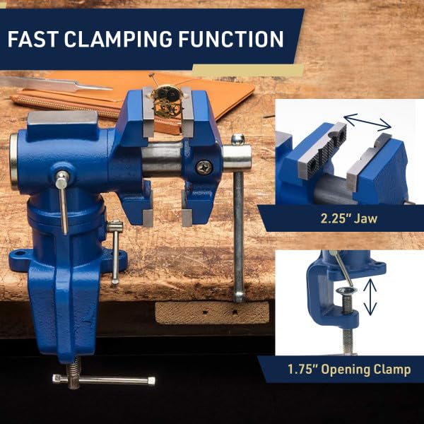 Universal Bench Vise Grip - Multi-Position Modular Cast Iron Woodworking and Metal Working Table Vise with 2 Rotating Jaws and Anvil - Portable Grip with 2-1/4" Max Jaw Opening by Kings County Tools
