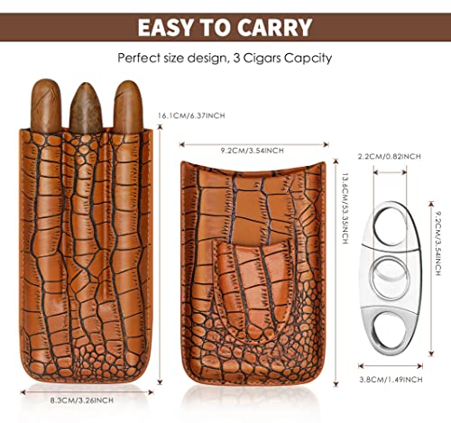 wanbro Cigar Case, 3pcs Holder, Cigars Travel Case, Leather Made Cigar Humidor with Stainless Cutter, Fashion Father's Day gift for men dad