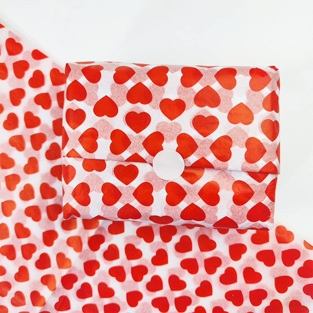MORANTI 25 Sheets Red Heart Bulk Tissue Paper Gift Wrap 19.7 x 27.5 Inch Gift Bags Decor Tissue Paper for Valentine's Day Wedding Bridal Showers Party