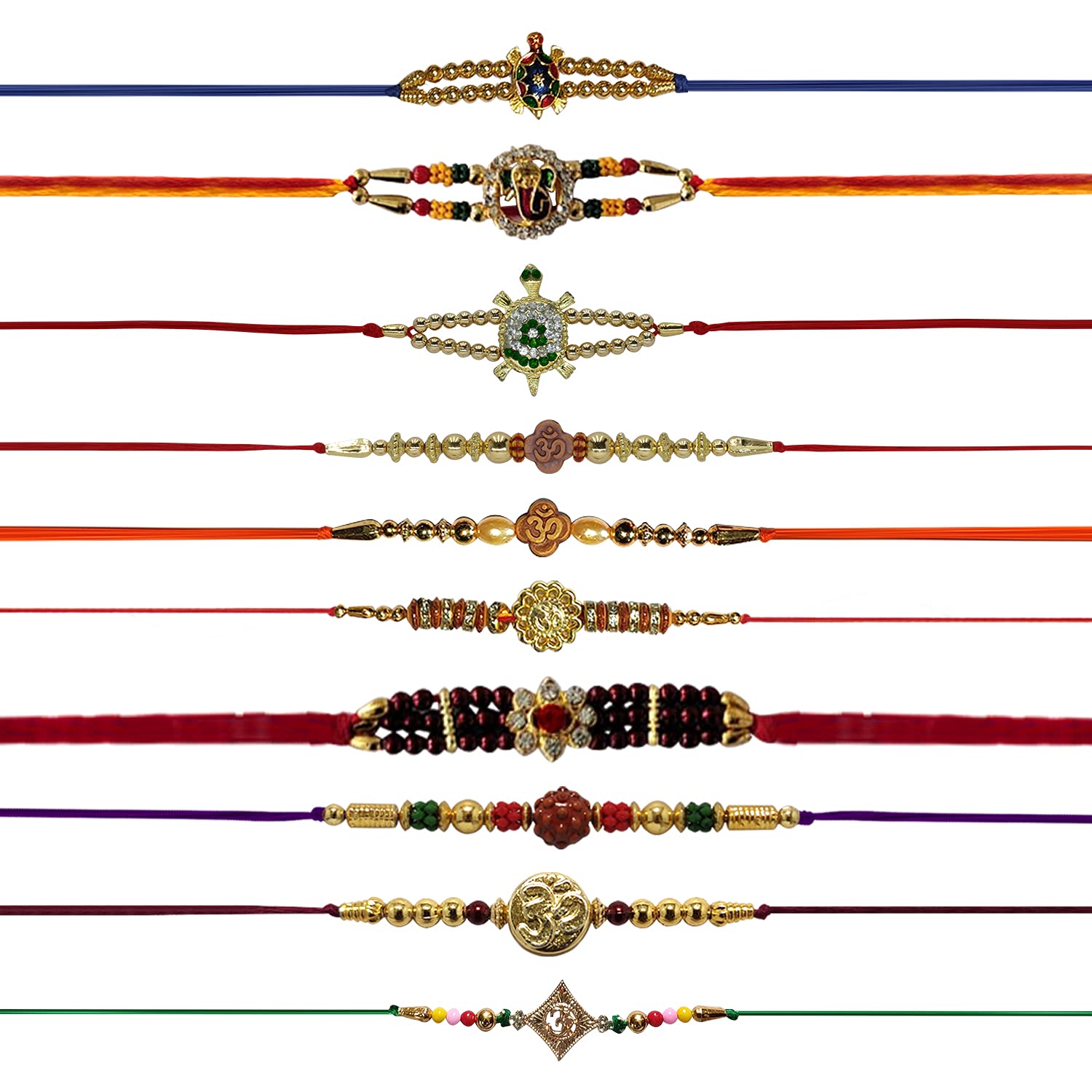 IndiaBigShop Rakhi for Brothers MULTI Design with Multi Design Rakhi Bracelet Multi Design Beads and Assorted Color – Set of 10