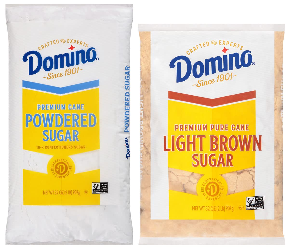 Domino Premium Cane Sugar Baker's Bundle: Light Brown Sugar and Powdered Sugar, 2 LB Bag Each