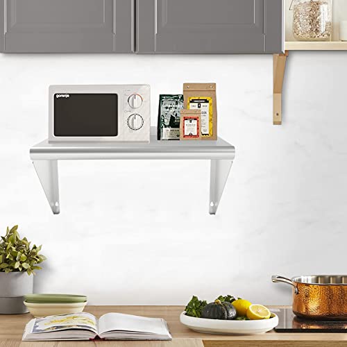 HAHAKU Wall Stainless Steel Metal Shelf 12"*48", Commercial Wall Mount Floating Shelving Heavy Duty 280 lbs for Restaurant, Bar, Utility Room, Kitchen and Garag