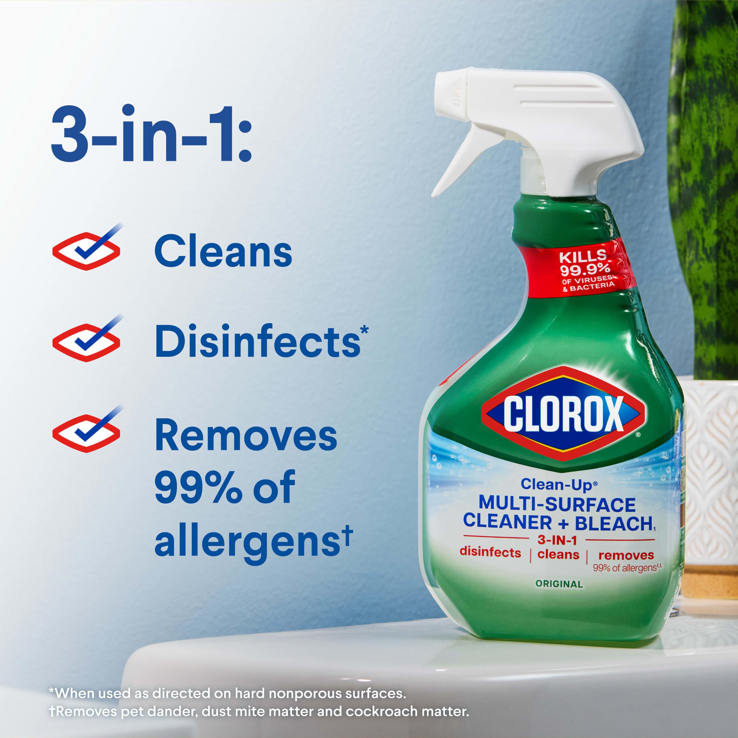Clorox Clean-Up Cleaner + Bleach Value Pack, 3 Disinfectant and Cleaning Sprays, Kitchen and Bathroom Cleaning, Rain Clean and Original Scent, 32 Ounces (Pack of 3)